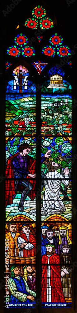Stained Glass Window Depicting Jesus On The Mount Of Olives And