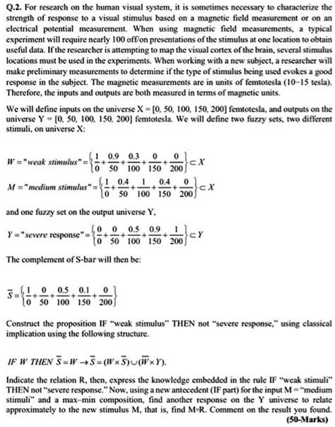 Solved Q 2 For Research On The Human Visual System It Is Sometimes