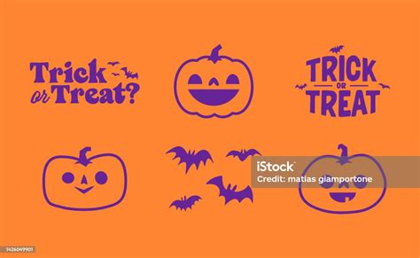 새겨진 호박과 박쥐가있는 할로윈 그래픽 요소 트릭 또는 치료 Boo 및 짜증나는 디자인 할로윈 장식 0명에 대한 스톡 벡터 아트
