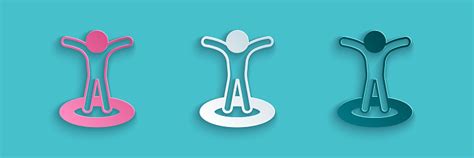 파란색 배경에 격리된 사람 아이콘의 실루엣이 있는 용지 컷 맵 마커입니다 Gps 위치 기호입니다 종이 아트 스타일 벡터 3차원