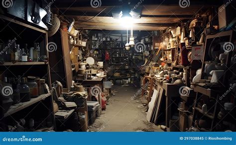 Basement Full Of Stuff Messy And Dirty With Dust Stock Illustration