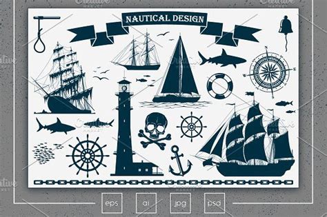 Nautical Design Elements Vector Set Nautical Design Design Elements Nautical