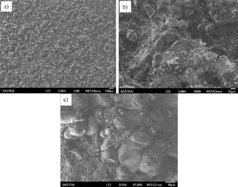 Sem Micrographs Of Ni Al Coating Magnifications A 50× B 500× C Download Scientific