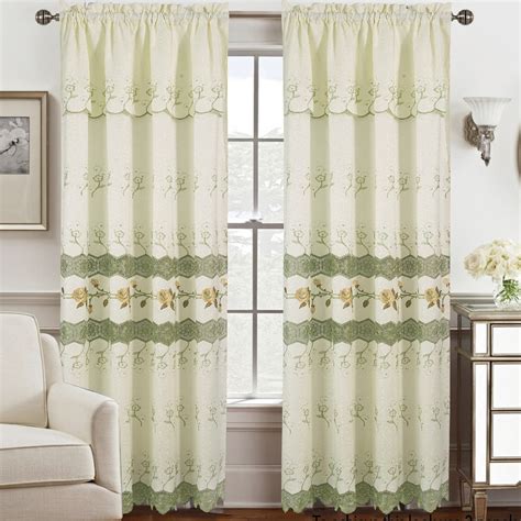 Malaika Embroidered Jacquard Macrame Window Panel With Valance Beige