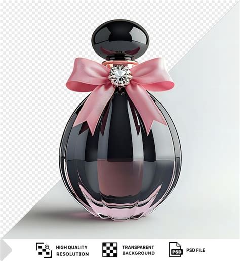 Premium Psd Potrait Black Glass Perfume Bottle And Pink Ribbon On