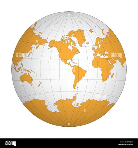Simplified Map Of World In The Circle Focused On Americas Latitude And Longitude Grid Van Der