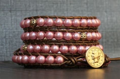 Pearl Wrap Bracelet Pink Glass Pearls With Gold Accents On Etsy