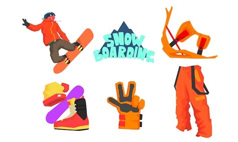 Premium Vector Snowboarder And Snowboarding Equipment Set Winter