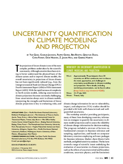 Pdf Uncertainty Quantification In Climate Modeling And Projection