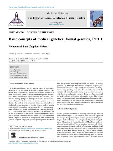 Pdf Basic Concepts Of Medical Genetics Formal Genetics Part 1