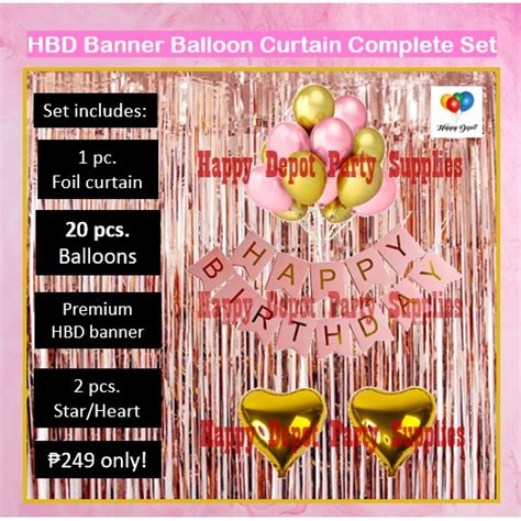 Happy Birthday Rose Gold Banner Balloon Complete Set With Foil Curtain