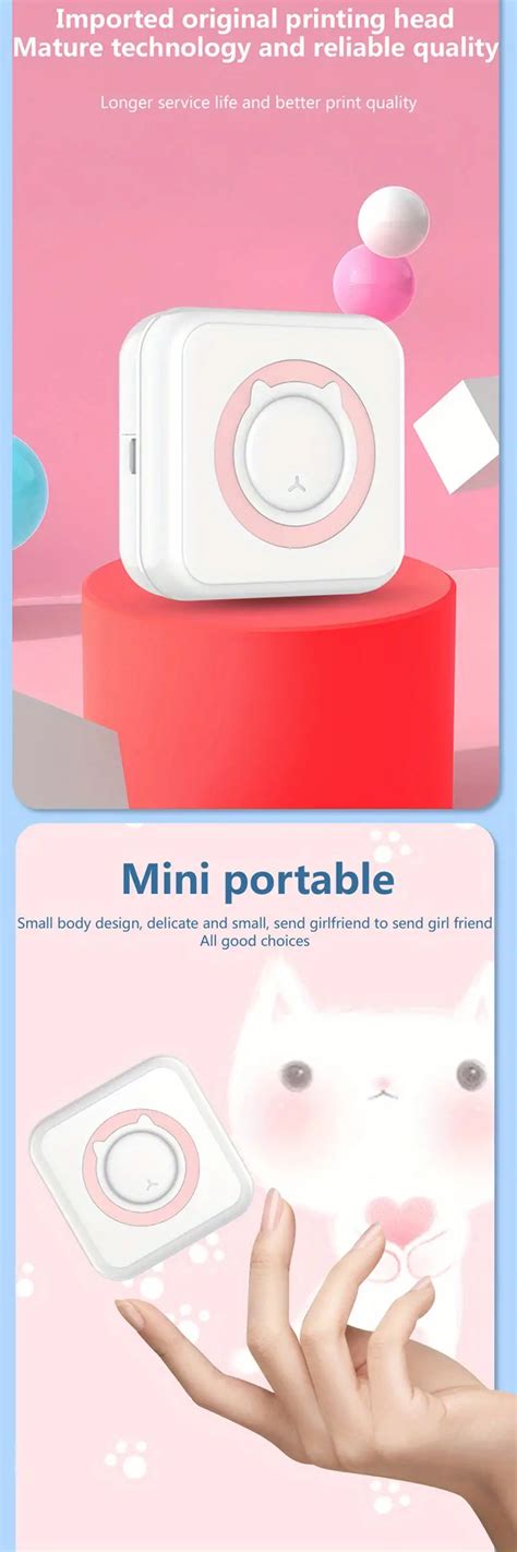 학생용 미니 열전사 프린터 모바일 연결 휴대폰 다운로드 App 흑백 사진 인쇄 자료 문서 라벨 텍스트 계정 Temu