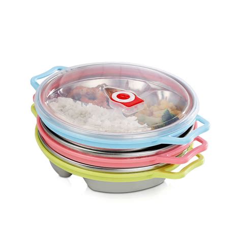 【สุ่มสี】304 จานกลมสำหรับเด็กสแตนเลสสำหรับอนุบาลอาหารเกรดบนโต๊ะอาหารปิดผนึกให้ลึกและหนาขึ้นจานจีน