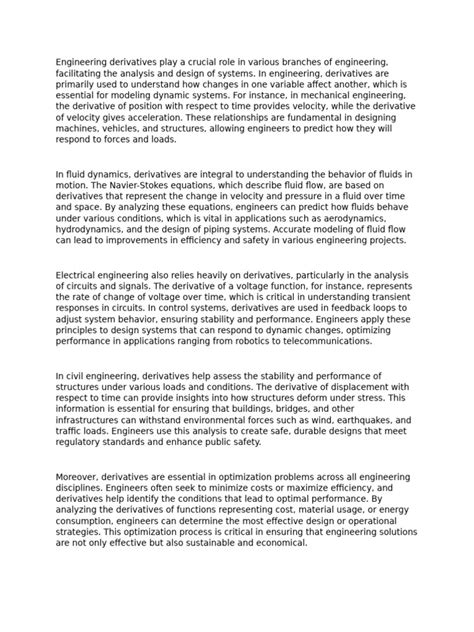 Engineering Derivatives Play A Crucial Role In Various Branches Of Engineering Pdf