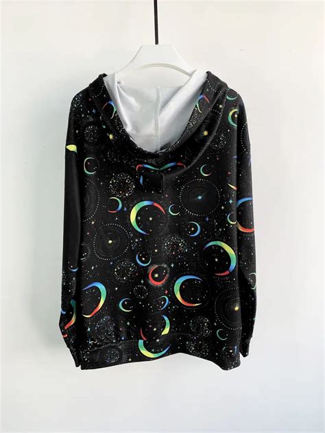 Color Block Moon Star Print Drawstring Hoodie Casual Long Temu