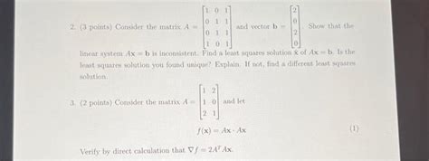 solved 0 1 1 1 1 1 linear system ax b is inconsistent find