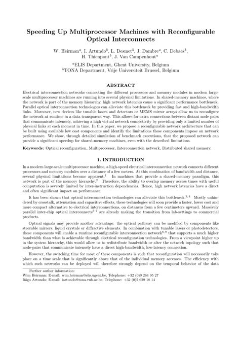 Pdf Speeding Up Multiprocessor Machines With Reconfigurable Optical Interconnects Art No