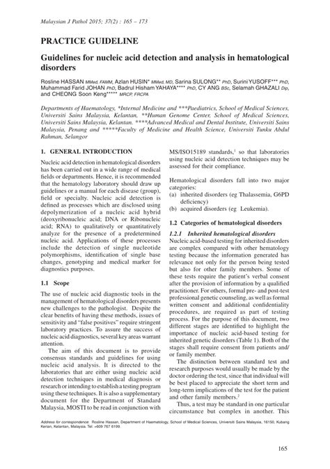 PDF Guidelines For Nucleic Acid Detection And Analysis In Hematological Disorders