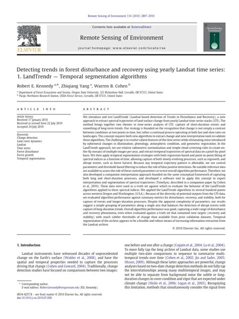 Detecting Trends In Forest Disturbance And Recovery Using Yearly Landsat Time Series Kennedy Pdf