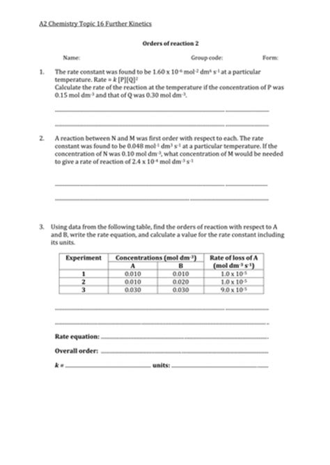 Rate Kinetics Edexcel Topic 16 2015 A2 Chemistry Teaching Resources