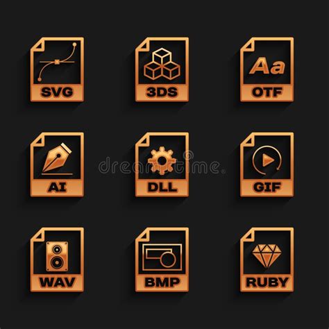 Set Dll File Document Bmp Ruby  Wav And Ai Icon Vector Stock