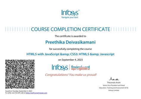 I Am Thrilled To Share That I Have Successfully Completed The Html5 With Javascript And Css3