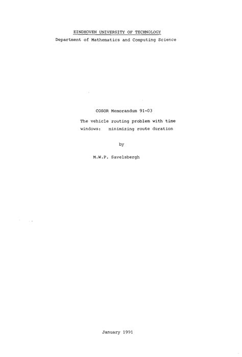 Pdf The Vehicle Routing Problem With Time Windows Minimizing Route Duration
