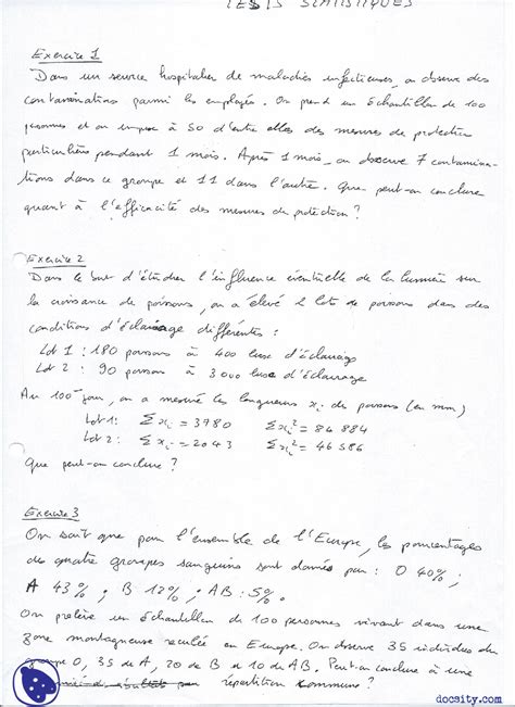 Exercices Sur Les Sciences Statistiques Docsity