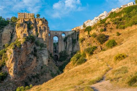 Ronda Und Seine Historische Brücke Ende Der Nachmittagssonne Provinz