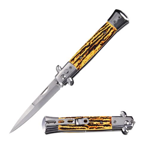 5″ Closed Classic Stiletto Automatic Switch Blade Knife Stag Handle
