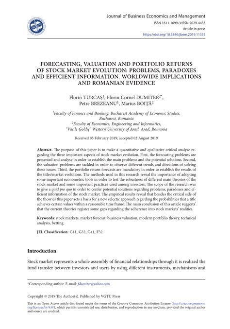 pdf forecasting valuation and portfolio returns of stock market