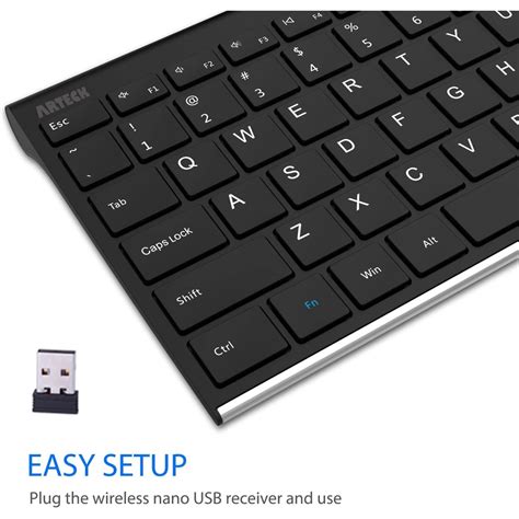 Arteck G Wireless Keyboard Stainless Steel Ultra Slim Full Size Keyboard With Numeric Keypad