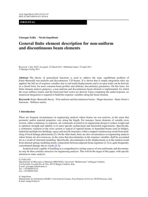 Pdf General Finite Element Description For Non Uniform And