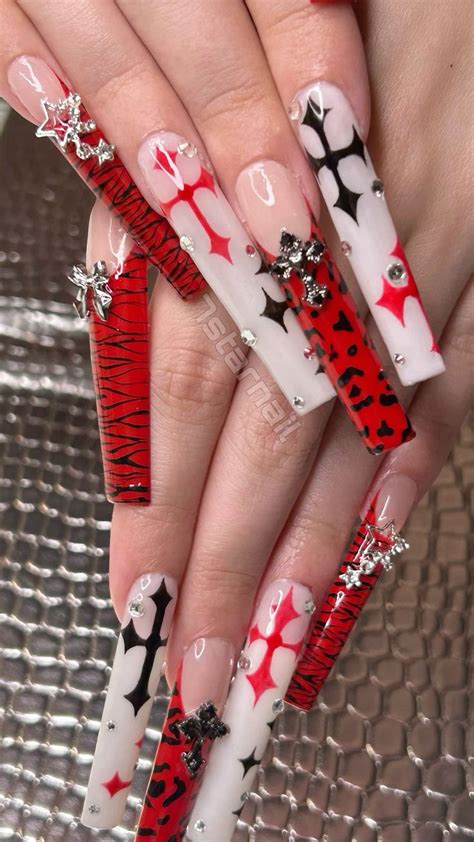 Black And Red Cross Nails Nails Gothic Ideas Red Black And White