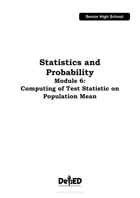 Statistics And Probability Module Computing Test Statistic On Population Mean SHS Modules