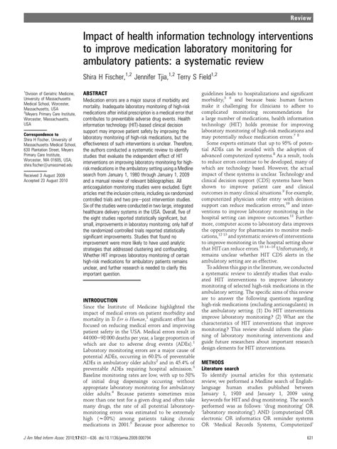 Pdf Impact Of Health Information Technology Interventions To Improve