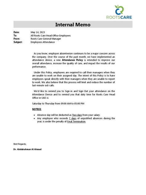 Internal Memo Attendance Pdf