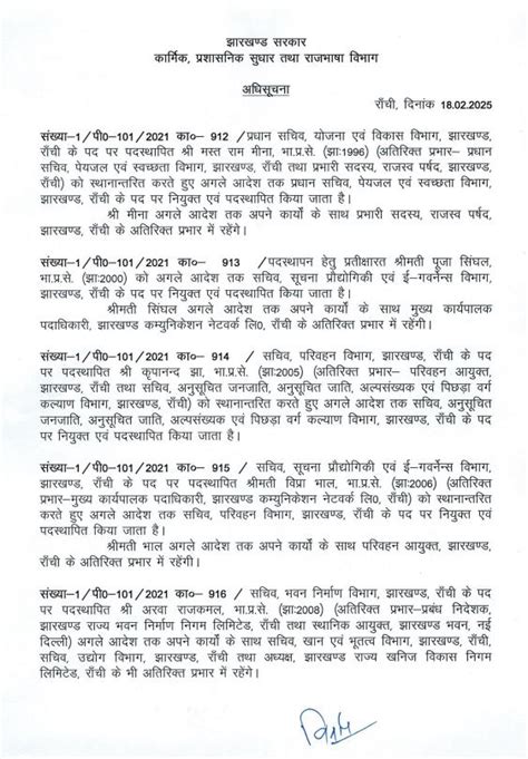 15 Ias के तबादला पदस्थापन की अधिसूचना जारी पूजा सिंघल बनीं सूचना