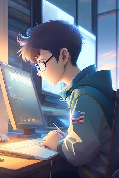 Un Chico Nerd Está Programando En Una Computadora En Una Habitación