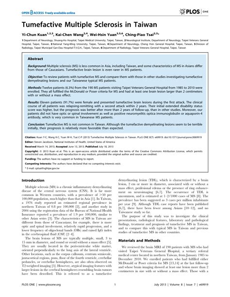 Pdf Tumefactive Multiple Sclerosis In Taiwan