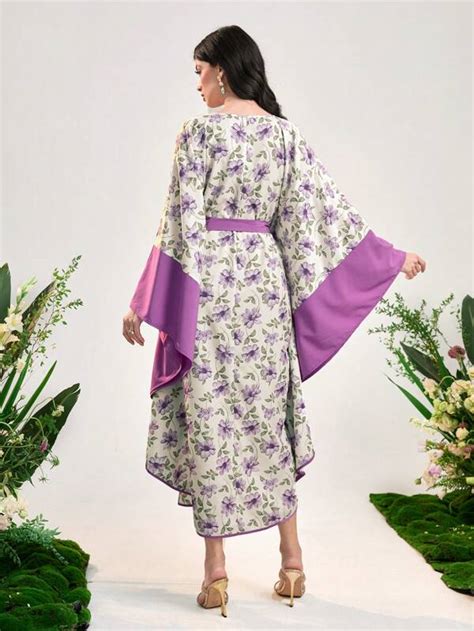 SHEIN Najma Floral Print Belted Kaftan SHEIN UK