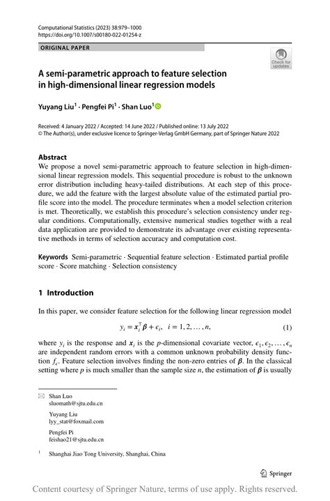 A Semi Parametric Approach To Feature Selection In High Dimensional Linear Regression Models