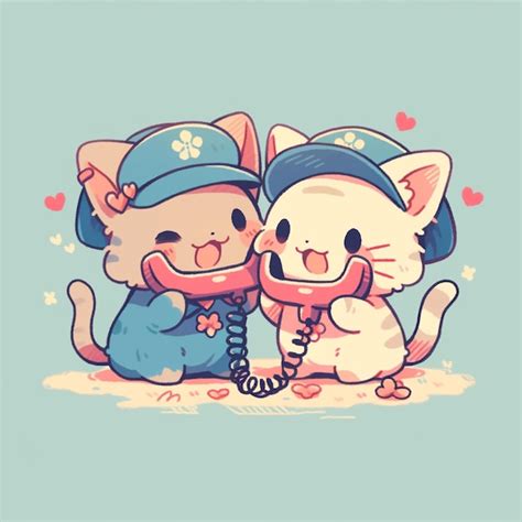 Premium Ai Image Cute Couple Cat With Phone