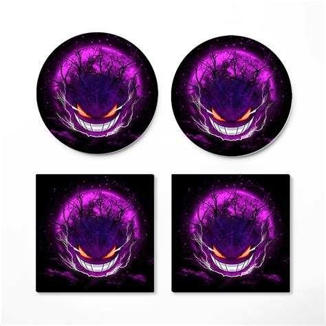Gengar Pokemon Ghost Scary Moonlight Ceramic Drink Coasters Nearkii