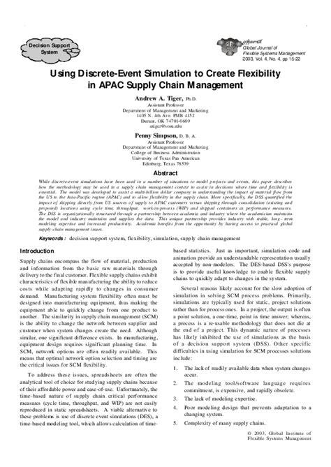 Pdf Using Discrete Event Simulation To Create Flexibility In Apac Supply Chain Management