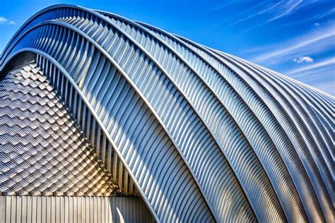 Curve Pattern Metal Sheet Building Exterior Architecture Details Premium Ai Generated Image