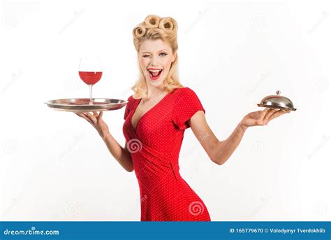 Smiling Fashionable Pinup Girl Perfect Makeup And Hairstyle Beauty
