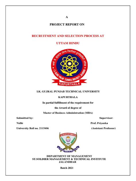 Nidhi Project Report Recruitment And Selection Under Specialization Hr