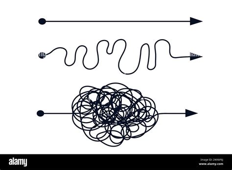 Line Mind Process Complicated And Easy Ways Difficult And Simple Process Doodle Style Isolated