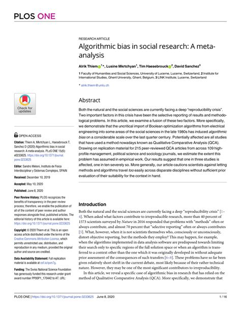 Pdf Algorithmic Bias In Social Research A Meta Analysis